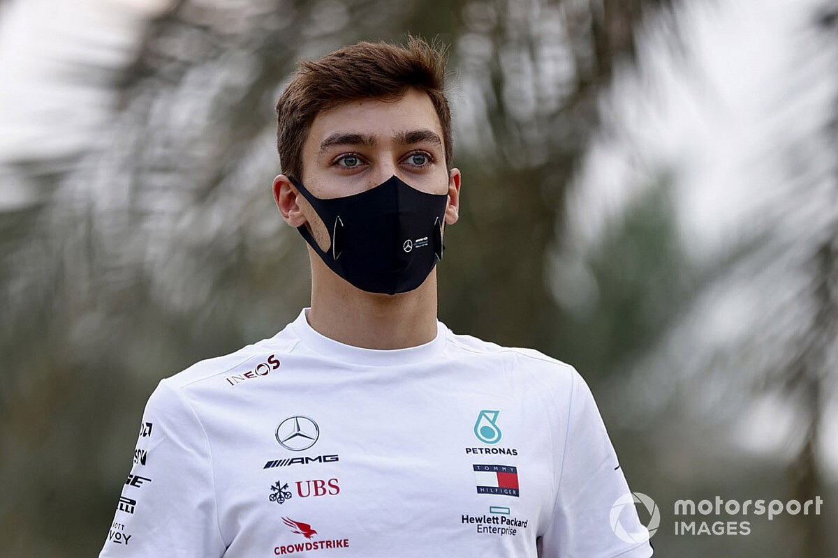 George Russell wearing small boots to fit into Mercedes F1 car
