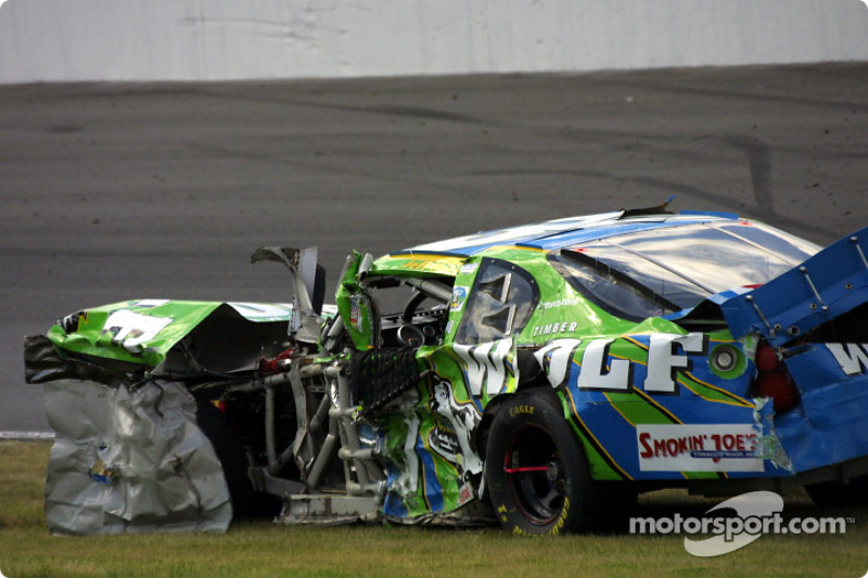 Jeff Purvis' car after the crash with Greg Biffle at
